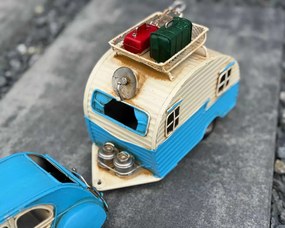 Kovový model - Retro auto 2CV s karavanem