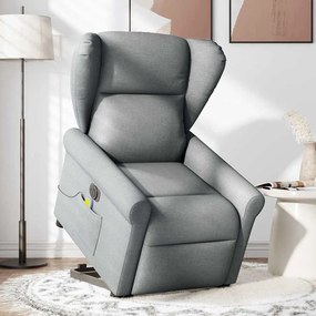 Elektrické zvedací masážní polohovací křeslo světle šedé textil 3303404