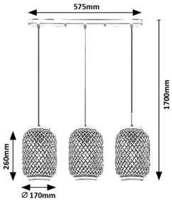 Rabalux 72093 - Lustr na lanku ADALLA 3xE27/40W/230V ratan