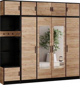 Šatní skříň s nástavcem ROJ 15 dub Craft zlatý + ecoskóra černý