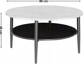 Konferenční stolek Ella 80 cm bílý mramor/černý