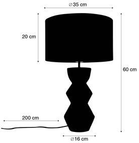 Designová stolní lampa černá se stínítkem z velúru černá se zlatem 35 cm - Alisia