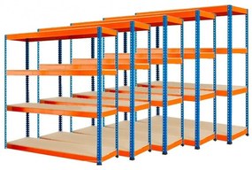 Fistar AKCE - Balíček 5x Regál 1800x1600x450 mm PROFESIONÁLNÍ, lakovaný 4-policový, nosnost 1600 kg - MODRO-ORANŽOVÝ