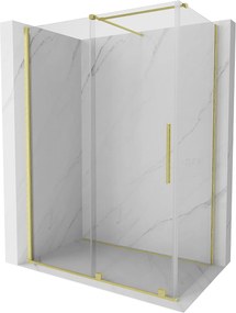 Mexen Velar, sprchový kout s posuvnými dveřmi 150(dveře) x 85(stěna) cm, 8mm čiré sklo, zlatá matná, 871-150-085-01-55