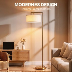 HOMCOM Stojací lampa s paticí E27 Stojací lampa do obývacího pokoje ložnice kancelář, kov ocel plátno zlatá bílá 47x37x153 cm | Aosom.de
