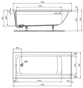 Ideal Standard Connect Air - Vana 170x75 cm, E106401