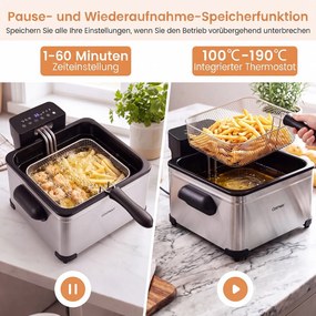 Costway Digitální fritéza s olejem 5 L 1700 W nerezové hrnce na smažení hranolků