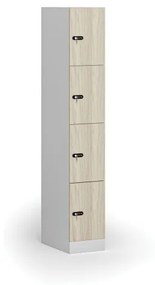 Šatní skříňka s úložnými boxy, 4 boxy, 1850 x 300 x 500 mm, mechanický kódový zámek, laminované dveře, dub přírodní