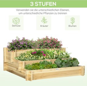 Zvýšený zahradní záhon Outsunny, dřevěný, tři úrovně, skleník s textilním podložením, květinový box na zeleninu 93x93x35 cm pro balkon, zahradu, truh…