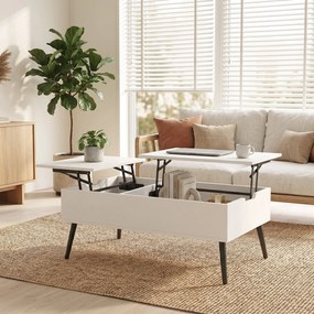HOMCOM konferenční stolek s výsuvnými deskami a skrytým úložným prostorem, moderní kovové nohy — 100 x 50 x 43,6–58 cm, bílý