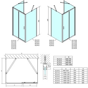 Polysan EASY LINE třístěnný sprchový kout 1400x1000mm, L/P varianta, čiré sklo EL1415EL3415EL3415