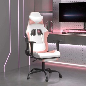 vidaXL Herní židle s podnožkou umělá kůže [3143662] Barva: bílá a růžová