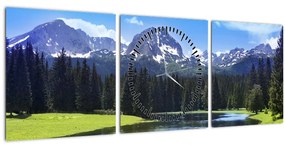 Obraz - Zasněžené vrcholky hor (s hodinami) (90x30 cm)