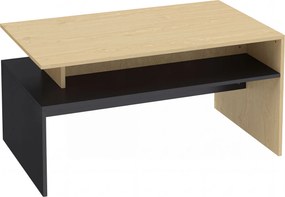 HOMCOM Moderní dvoubarevný konferenční stolek s posunutými úrovněmi a odkládacím prostorem, 95 x 55 x 50 cm, přírodní dřevo a černá