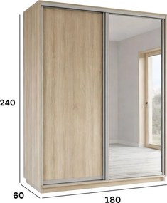 Skříň s posuvnými dveřmi 1800x2400x600 1LTD 1 Zrcadlo Dub Sonoma, profil stříbrný