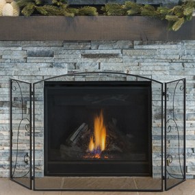 HOMCOM Krbová mřížka 3 panely výklopná Ochranná mřížka proti jiskrám Ochranná mřížka na kamna Kovová černá 1325 x 765cm pro bezpečný prostor krbu