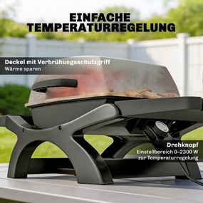 Stolní elektrický gril 2300W 23x71 cm přenosný elektrický gril s nepřilnavými grilovacími rošty s odkapávací miskou na tuk