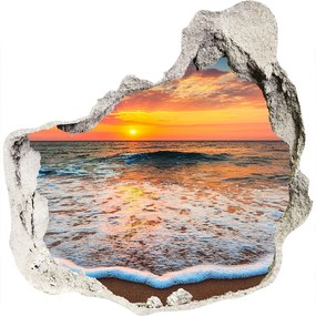 Wallmuralia Díra 3D ve zdi nálepka Západ slunce na moři 75x75 cm