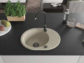Mexen Kevin, granitový dřez 586x458x190 mm, 1-komorový, béžová s černým sifonem, 6517581005-69-B