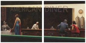 Set obrázků 18x18, american diner, rám bílý s patinou