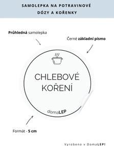 Samolepka na kořenky CHLEBOVÉ KOŘENÍ průhledná 5 cm základní písmo