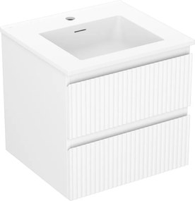 Mexen Rivel, koupelnová skříňka 50 cm s umyvadlem Otis, 2 zásuvky, drážkovaná, bílá matná, 91A20-05047-2-BFF01-W18M01