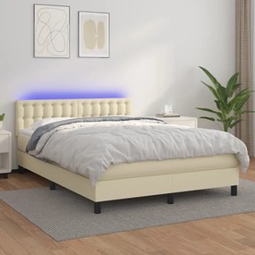 Box spring postel s matrací a LED krémová 140x190 cm umělá kůže 3134221
