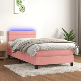 vidaXL Box spring postel s matrací a LED 90x200 cm samet [3134444] Barva: Růžová