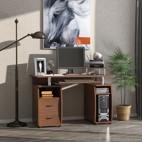HOMCOM 120 cm Počítačový Stůl s Více Policemi, 2 Zásuvkami, Podložkou na Klávesnici, Stojanem na Monitor a Držákem pro CPU 120x55x85 cm Hnědý | Aosom