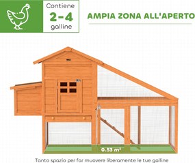 PawHut Zahradní Kurník pro 1-2 Slepice s Hnízdící Oblastí, Domem a Otevřeným Prostorem, Kurník z Modřínového Dřeva a Kovových Materiálů, 179x67x115 c…