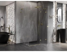 Mexen Lunar, L výklopný sprchový kout pravý 90 x 70 cm, 8mm čiré sklo, zlatý profil, 834L-090-070-50-00-P