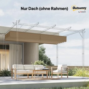 Náhradní střecha pro pergolu 3 x 3 m, zatahovací, s otvory pro odvod dešťové vody, odolná proti povětrnostním vlivům, polyester, 250 x 255 cm Hnědá b…