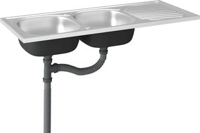 Kuchyňský dvojitý dřez stříbrný 1 200x500x155 mm nerezová ocel 147238