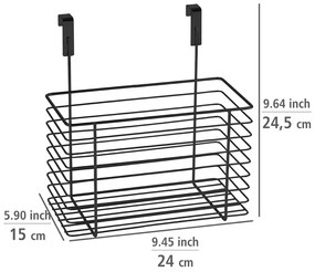 Černý závěsný kovový košík na kuchyňská dvířka Wenko Slim, výška 25 cm