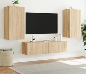 vidaXL 4dílná obývací stěna s LED kompozitní dřevo [3216848] Barva: Bílá