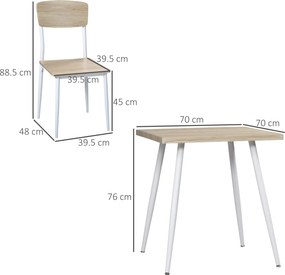 HOMCOM 3-dílný jídelní set Jídelní set MDF + kov přírodní kresba dřeva + bílá s 1 stolem + 2 židlemi | Aosom