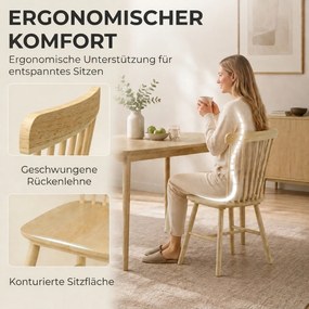HOMCOM jídelní židle 2ks sada, kuchyňské židle, moderní čalouněná židle se zakřiveným opěradlem z kaučukového dřeva pro jídelnu