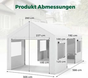 Costway Zimovzdorná stanová garáž s odnímatelnými bočními stěnami a rolovacími