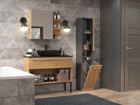 Koupelnový sloupek s košem na prádlo NEL III antracit/dub artisan