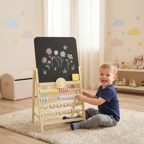 AIYAPLAY omyvatelná dětská tabule ze dřeva se stojanem, hodiny, abakus, houbička, od 2 let, barva dřeva