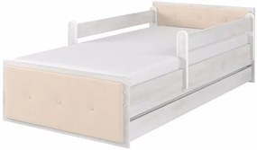 Dětská postel Max Čalouněná 160x80 cm - Norská borovice - 1x krátká + 1x dlouhá zábrana bez šuplíku - čalounění Béžová