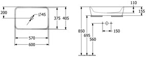 VILLEROY & BOCH Villeroy Boch Architectura - Umyvadlo na desku, 600x405x155 mm, s přepadem, alpská bílá 5A276001