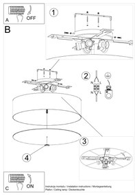 Stropní svítidlo Skala, 1x černé textilní stínítko, (bílé sklo), (fi 60 cm)