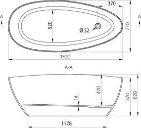 Gelco ELIPSIE 170 x 70 x 62 cm GVEL1700 vana volně stojící