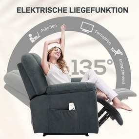 HOMCOM Elektrické relaxační křeslo s masážní a vyhřívací funkcí, čalouněné křeslo s USB připojením, boční kapsy, šedé