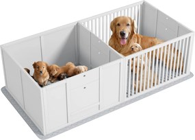 PawHut Box pro Štěňata s Vodotěsnou Podložkou, Psí Hřiště se Dvířky, Box pro Rodící Feny, Hřiště pro Štěňata pro Malé až Velké Psy, 160x80x50 cm, Bílá