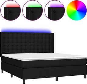 Box spring postel s matrací a LED černá 180x200 cm textil 3138655