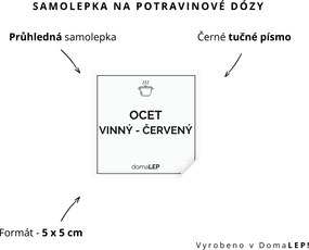 OCET VINNÝ ČERVENÝ - omyvatelná samolepka na dózu, výběr rozměrů Ø 5 cm / 5 x 5 cm / 6 x 8 cm | DomaLEP tvar: ČTVEREC, barva: PRŮHLEDNÁ - ČERNÉ písmo, velikost: š. 5 cm x v. 5 cm - tučné písmo