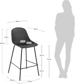 Antracitová kovová/plastová zahradní barová židle Quinby – Kave Home