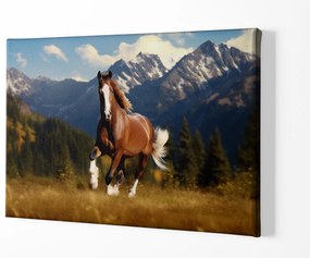 Obraz na plátně - Divoký kůň Majesty na planině v horách FeelHappy.cz Velikost obrazu: 150 x 100 cm